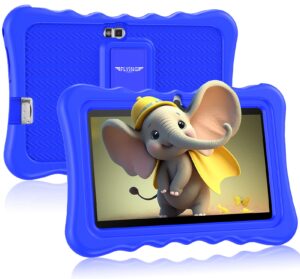 flyingtech kids tablet 7 inch android tablet for kids wifi dual camera, toddler tablet with 2gb ram + 32gb rom memory, 1024*600 screen parental control google playstore with blue protective case 2023