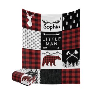 xozoty lumberjack buffalo plaid bear personalized blanket nursery swaddling blankets for gilrs boys kids newborns baby shower pet gift 30 x 40 inch