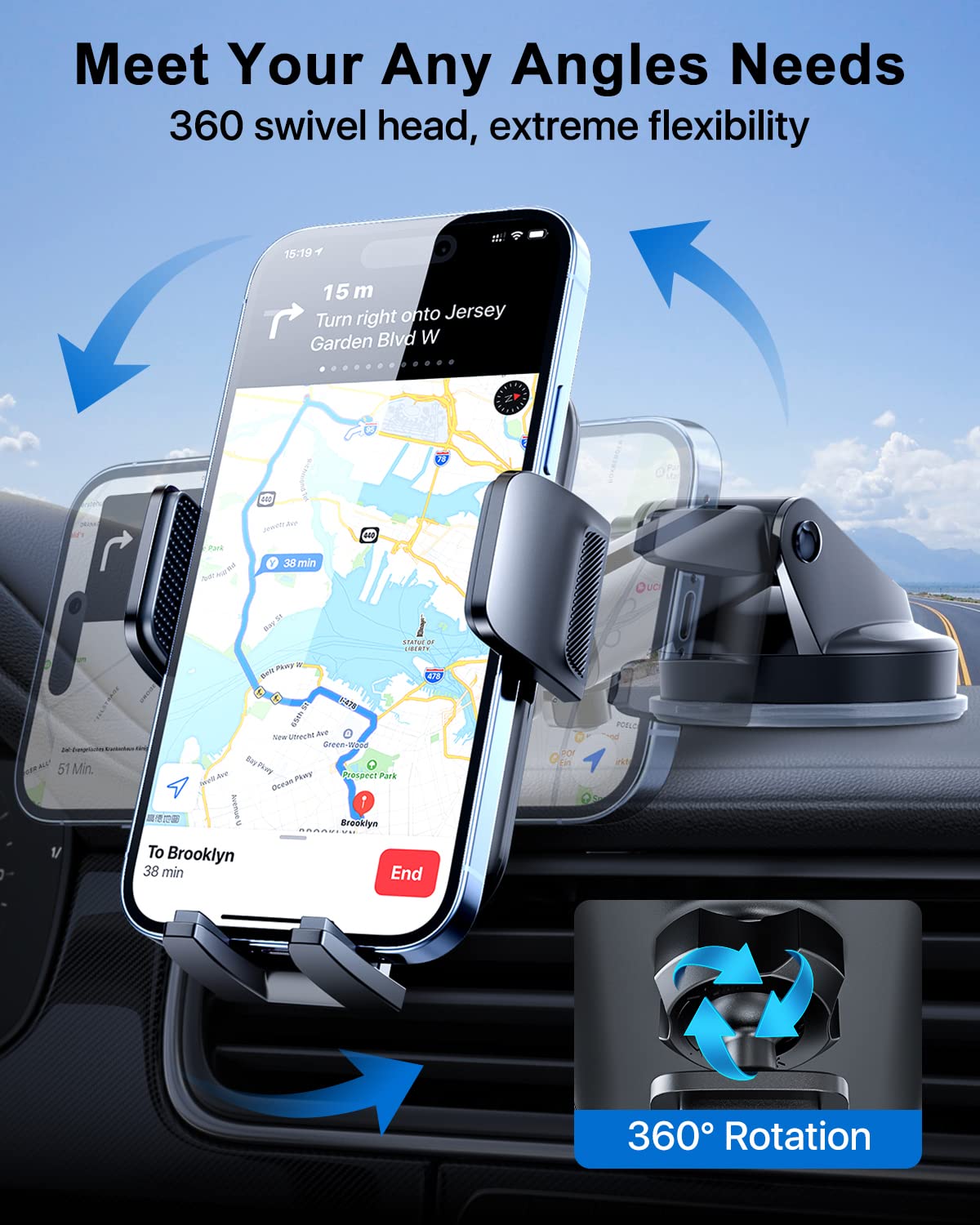 【Big Phones & Thick Case Friendly】 Universal Dashboard Phone Holder for Car, Cell Phone Holder for Car with Air Vent Clip Hands Free Clamp Cradle fit for All Smartphone iPhone Series