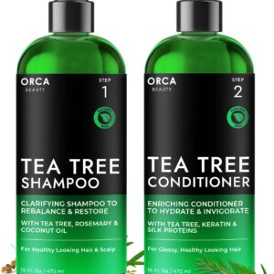 Tea Tree Oil Shampoo and Conditioner Set for Oily Hair, Dry Scalp & Dandruff - 2x16oz for Men & Women