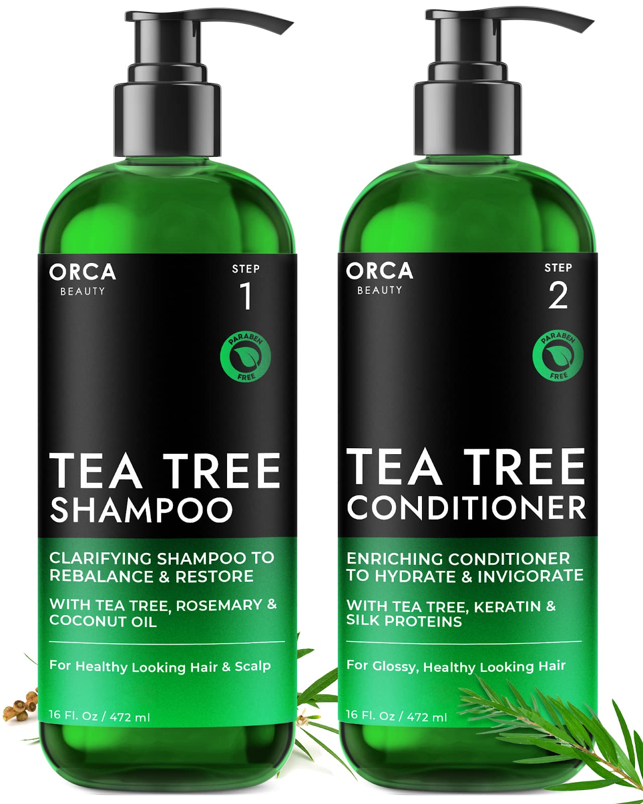 Tea Tree Oil Shampoo and Conditioner Set for Oily Hair, Dry Scalp & Dandruff - 2x16oz for Men & Women