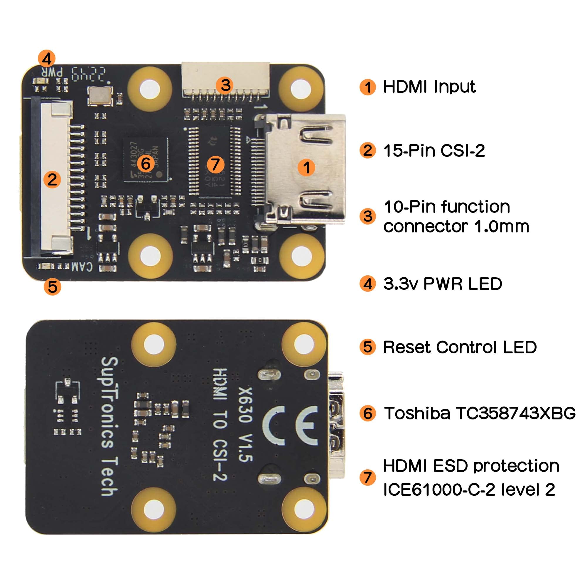 Geekworm X630 V1.5 Hdmi to CSI-2 Module+X630-C1 Metal Case for Raspberry Pi 4, Hdmi Input Bridge TC358743 Supports up to 1080p/25Fps