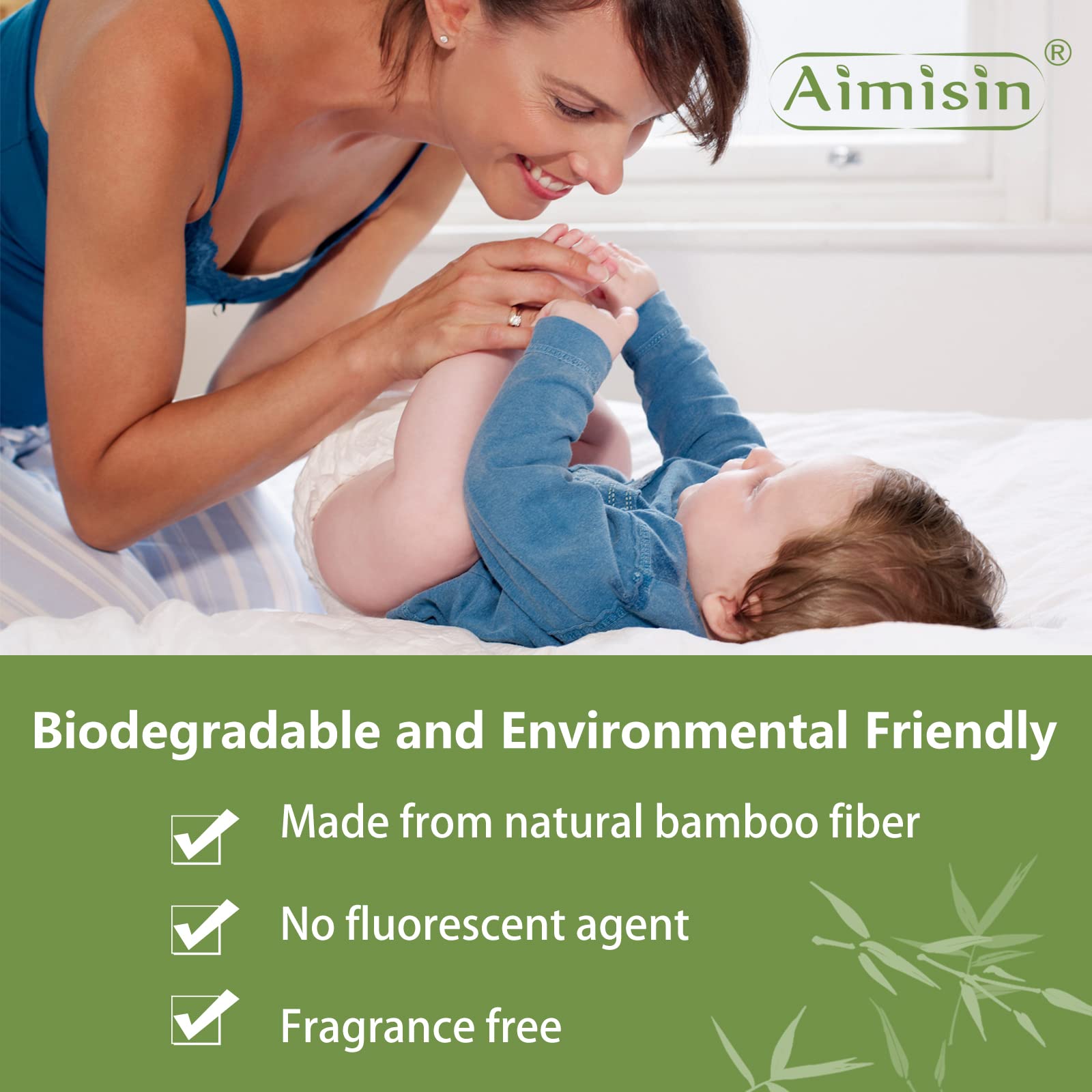 Aimisin Viscose from Bamboo Disposable Baby Diapers, Size 3 (19-30 Lbs) - 90 Count, Hypoallergenic for Sensitive Skin, Natural Soft Disposable Nappies for Infant