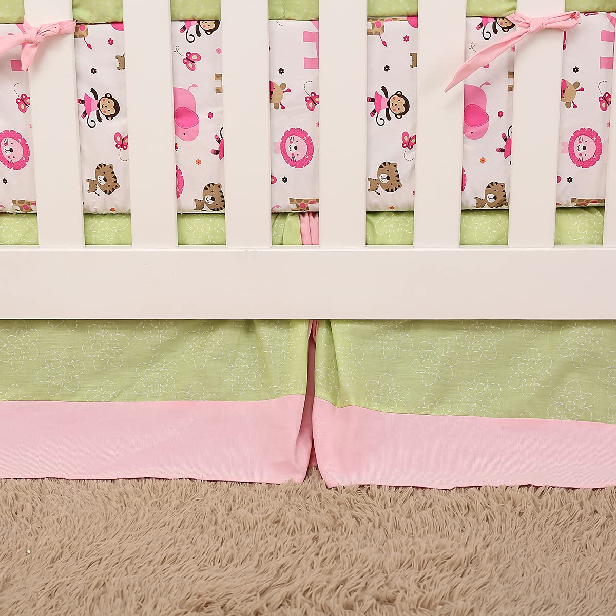 7 PCs Pink Safari Baby Girl Nursery Crib Bedding Set, 28 X 52, (PSS7001)