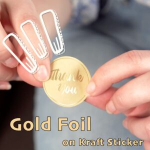 Thank You Stickers - 500 Kraft Gold Foil Labels with 5 Unique Designs, 1.5 inch Adhesive Sticker Roll in Convenient Gift Box for Small Business, Decoration for All Occasion and All Purpose (Kraft)