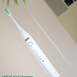 CRKIOB Electric Toothbrush with 10 Brush Heads for Adults and Kids,5 Modes,3 Speeds/Mode,2 Minutes Built in Smart Timer,Sonic Toothbrush,Kids toothbrushes(White)