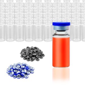 10 ml clear glass vials, 110 pcs glass headspace vial with plastic aluminum flip caps and rubber stoppers 20mm transparent flat bottom lab sample vial