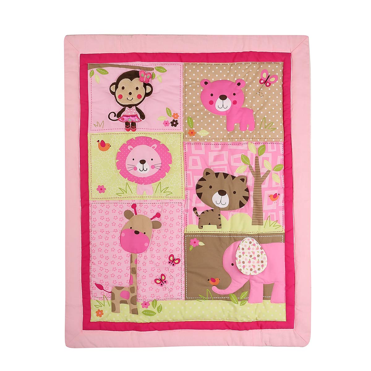 7 PCs Pink Safari Baby Girl Nursery Crib Bedding Set, 28 X 52, (PSS7001)