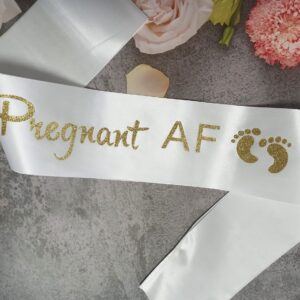 Mommy to Be Sash for Baby Shower, Pregnant AF Sash for New Baby Mama, Baby Gender Reveal Pregnancy Announcement Decorations, Newborn Party Gift Ideas for Sex Reveal Supplies, Future Mummy Gift