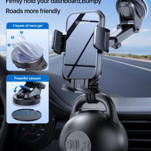 【Big Phones & Thick Case Friendly】 Universal Dashboard Phone Holder for Car, Cell Phone Holder for Car with Air Vent Clip Hands Free Clamp Cradle fit for All Smartphone iPhone Series