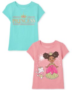 the children's place baby girls the children's place toddler short sleeve graphic t-shirt 2-pack t shirt, princess, 3t us