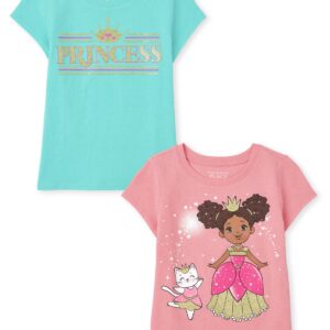 The Children's Place baby girls The Children's Place Toddler Short Sleeve Graphic T-shirt 2-pack T Shirt, Princess, 3T US