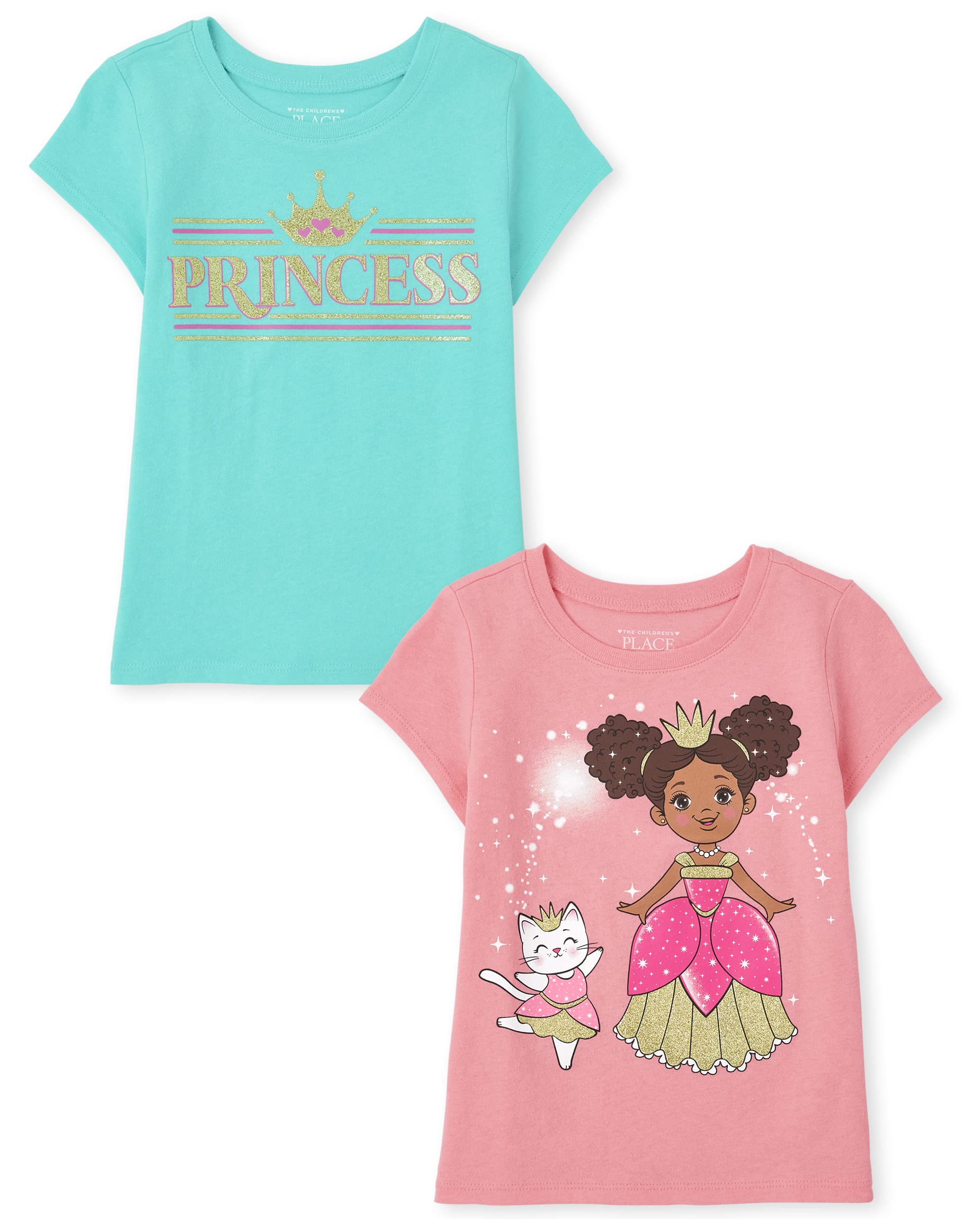 The Children's Place baby girls The Children's Place Toddler Short Sleeve Graphic T-shirt 2-pack T Shirt, Princess, 3T US