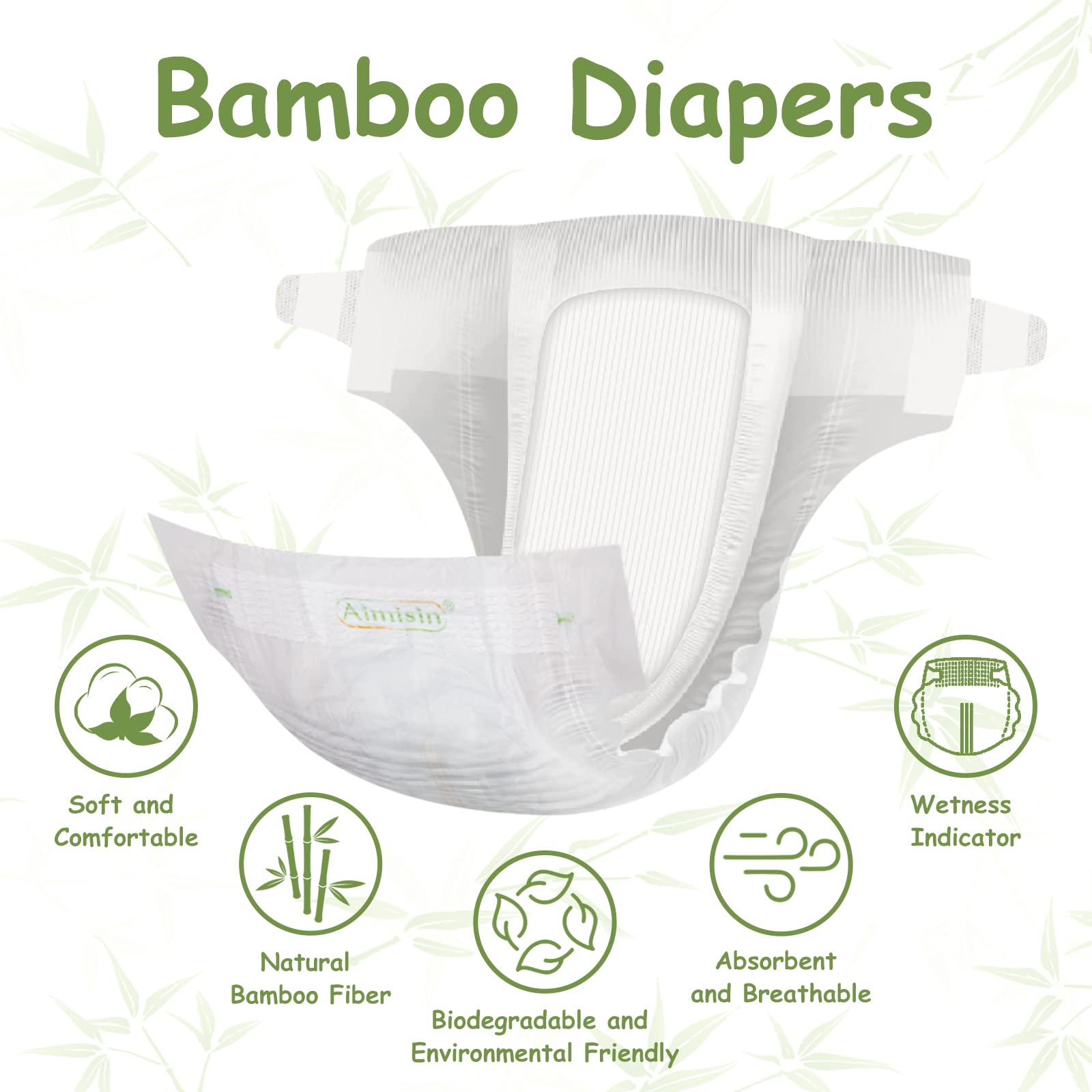 Aimisin Viscose from Bamboo Disposable Baby Diapers, Size 3 (19-30 Lbs) - 90 Count, Hypoallergenic for Sensitive Skin, Natural Soft Disposable Nappies for Infant