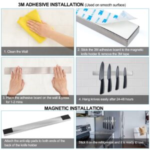 Magnetic Knife Holder for Refrigerator - Larger 17'' Kitchen Strong Magnet Double Sided Stainless Steel Knife Holder Strip for Wall No Drill - Magnetic Knife Rack Wall Mount