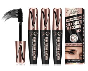 venicare 4d silk fiber lash mascara liquid extension makeup eye lash kit luxuriously longer thicker voluminous eyelashes waterproof smudge-proof natural no clumping smudging lasting all day 3 pack