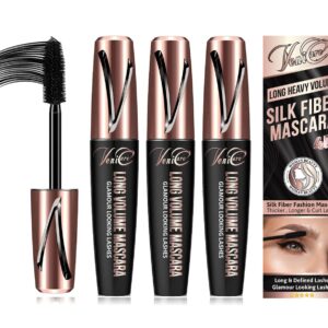 Venicare 4D Silk Fiber Lash Mascara Liquid Extension Makeup Eye Lash Kit Luxuriously Longer Thicker Voluminous Eyelashes Waterproof Smudge-proof Natural No Clumping Smudging Lasting All Day 3 Pack