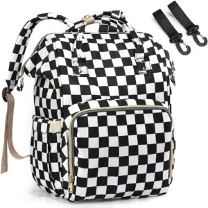 limhoo diaper bag backpack for mom & dad, multifunction waterproof baby changing bags, large nappy bag backpack (checkered)