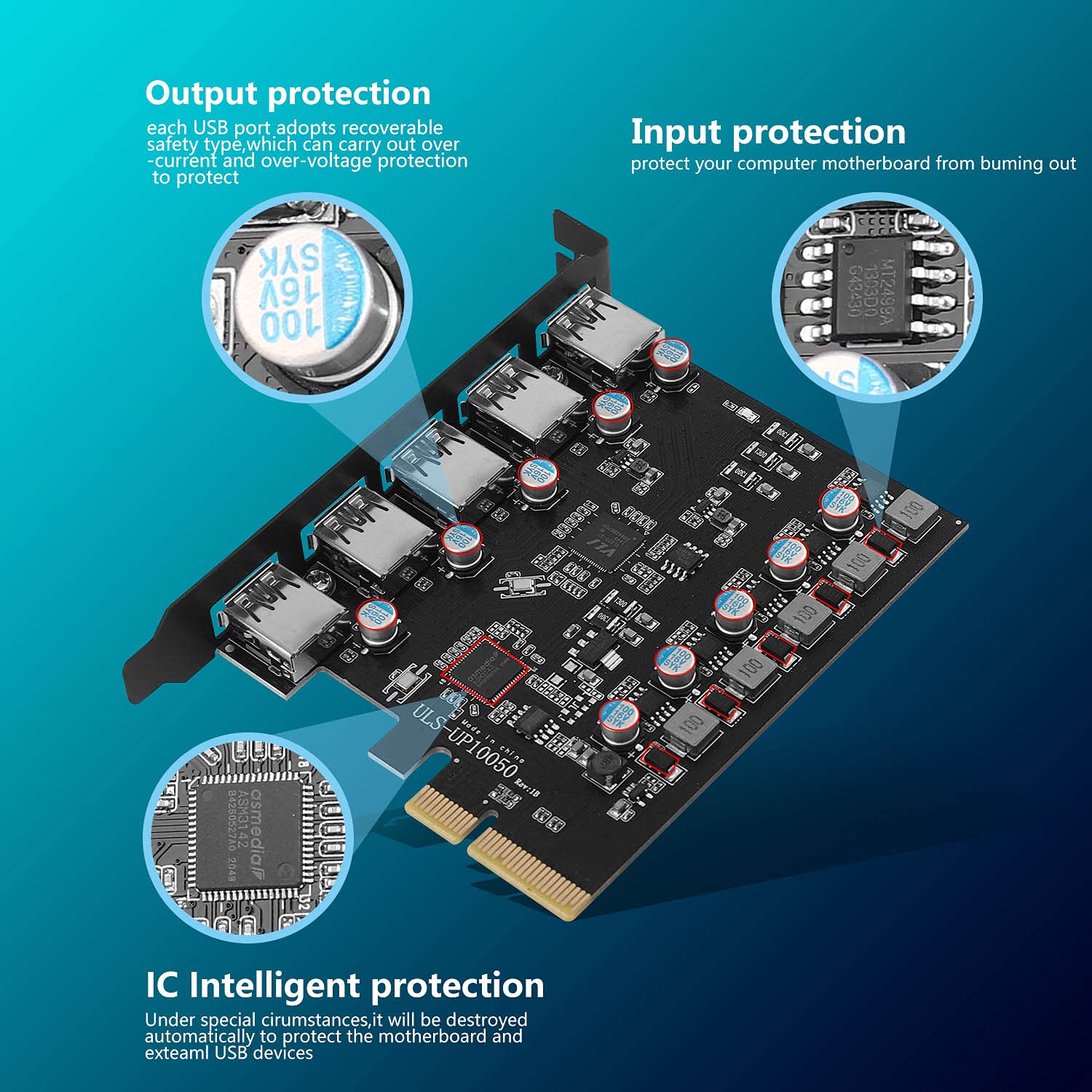 Sinefine PCIe to USB 3.2 Gen 2 Extension Card with 10 Gbps 5 USB A Ports, PCI Express to USB A Adapter Card, PCIe USB Motherboard Card for PC Desktop