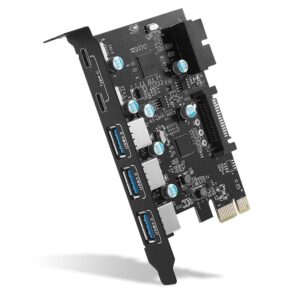 pci-e x 1 to usb expansion card, usb 3.0 5gpbs(3 x usb a - 2 x usb c - 1 x internal 19-pin header) - usb pci express card, pcie motherboard card for pc desktop, support windows mac os linux