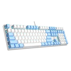 superbcco mechanical gaming keyboard, led backlit wired computer keyboard with clicky blue switches for windows gaming pc, 108 anti-ghosting keys, qwerty, compact, aluminum base for gamer (blue)