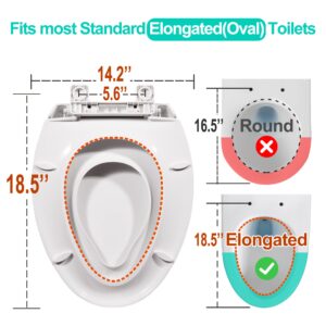 Elongated Toilet Seat with Built-in Potty Training Seat for Toddlers& Adults, Slow Close, Never Loosen, Heavy Duty, Ergonomic, Space Saving Toddler Toilet Seat(Elongated 18.5", Oval)