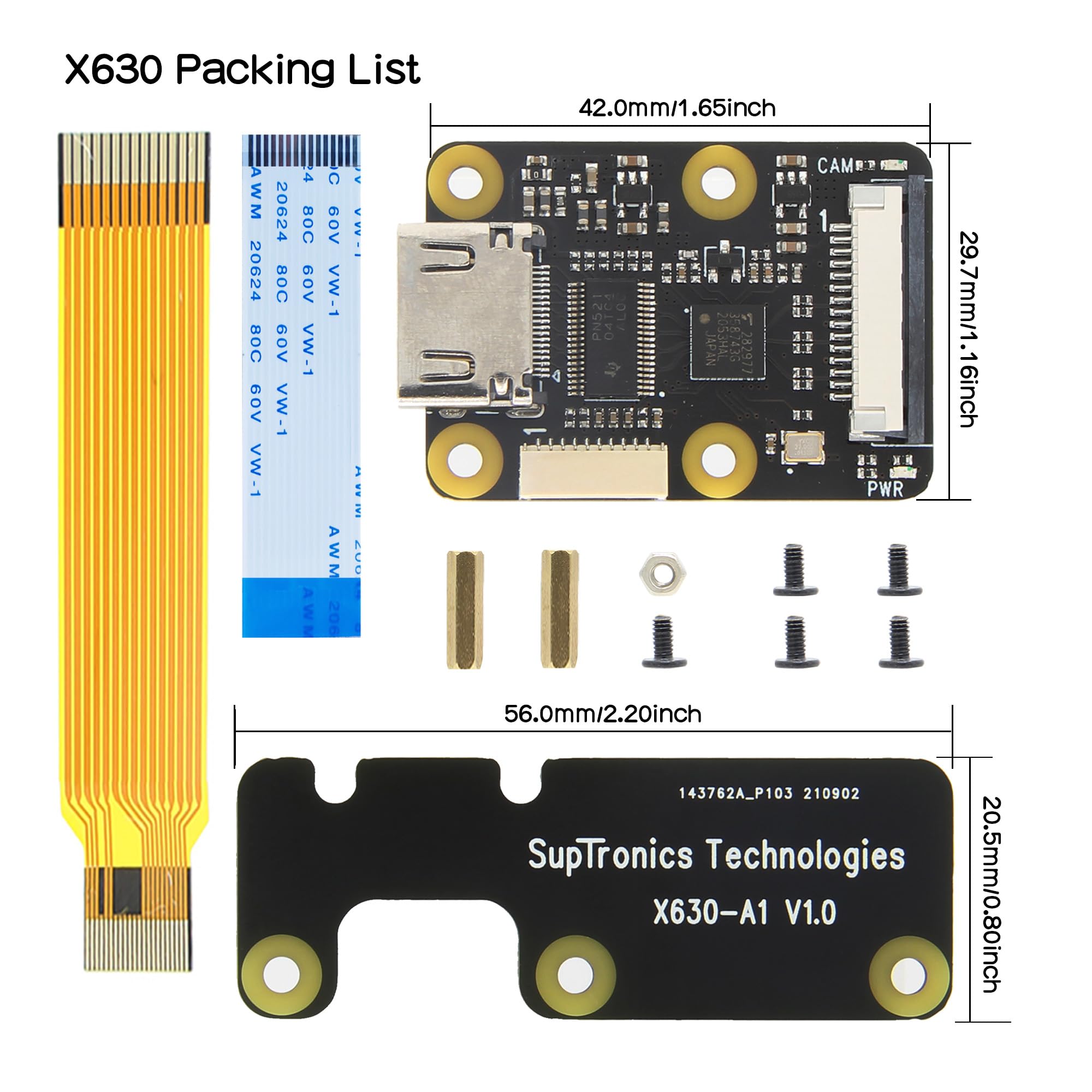 Geekworm X630 V1.5 Hdmi to CSI-2 Module+X630-C1 Metal Case for Raspberry Pi 4, Hdmi Input Bridge TC358743 Supports up to 1080p/25Fps