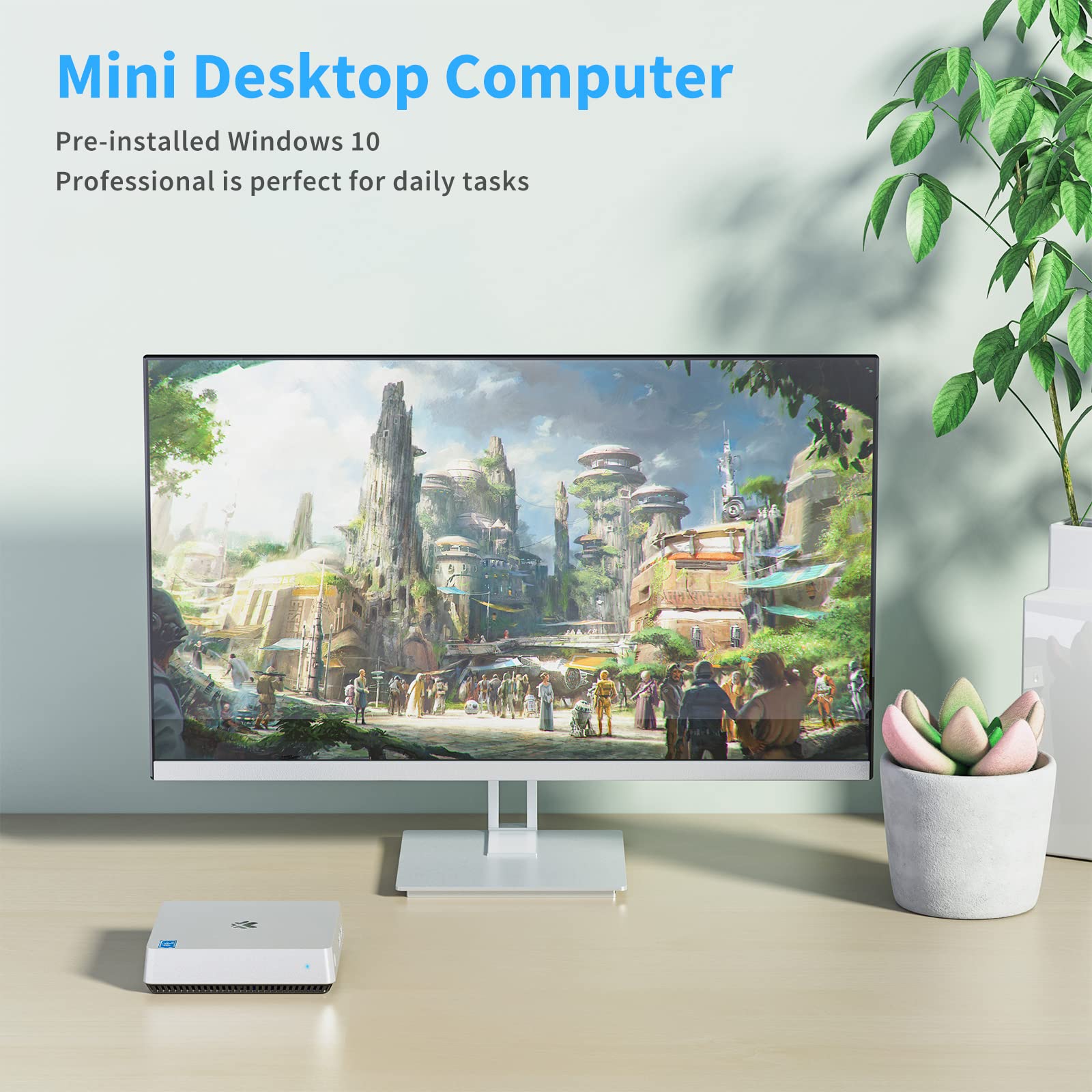 OUVISLITE [Entry-Level] Mini PC - Gemini Lake N4000 (4GB DDR4, 64GB eMMC), Low Power Small Desktop Computer with Expandable Storage Up to 2TB, Support HDMI Dual-Display, TF Card