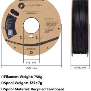 Polymaker PolySmooth PVB Filament 1.75mm Black Filament, 750g Cardboard Spool - Black PVB Filament Print Like PLA Filament 1.75, Easy Smoothable Post Process with IPA Alcohol, Work with Polysher