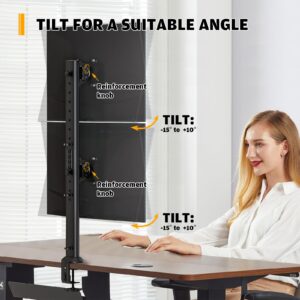 HEMUDU Dual Monitor Articulating Desk Mount Arm Stand - Vertical Stack Screen Supports Two 13 to 34 Inch Computer Monitors with C Clamp