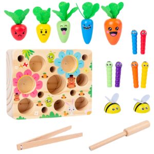 dulaseed montessori toys, 17 packs carrot harvest game wooden shape size sorting puzzles toys for birthday gift,learning educational toys for toddlers baby preschool 3+ years old girls boys