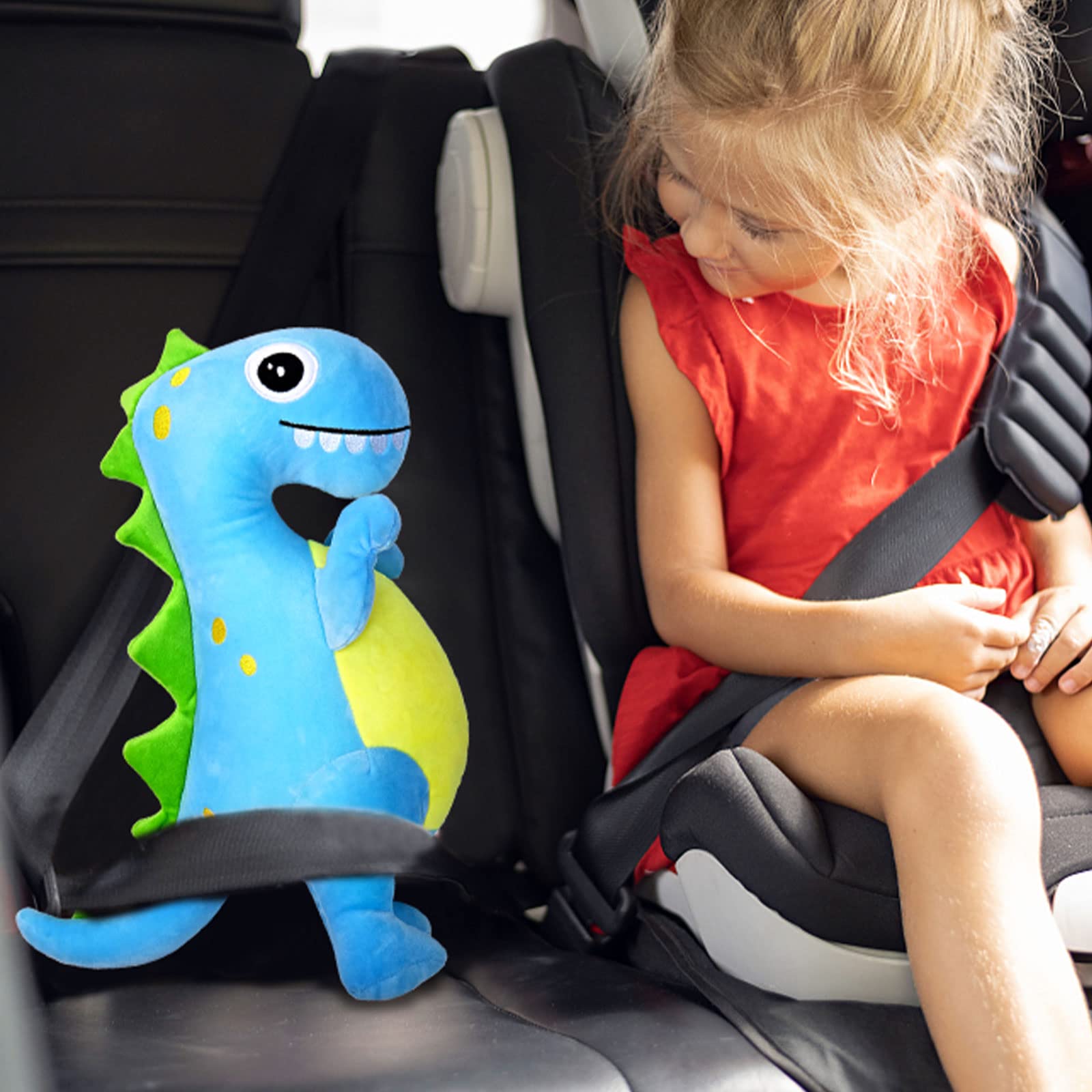 Gaudiutitia Car Pillow for Kids Stuffed Dinosaur Plush Vehicle Shoulder Pads Seat Belt Pillow Seatbelt Pillow for Boys and Girls Headrest Animal Travel Pillow Automobile Interior Accessories