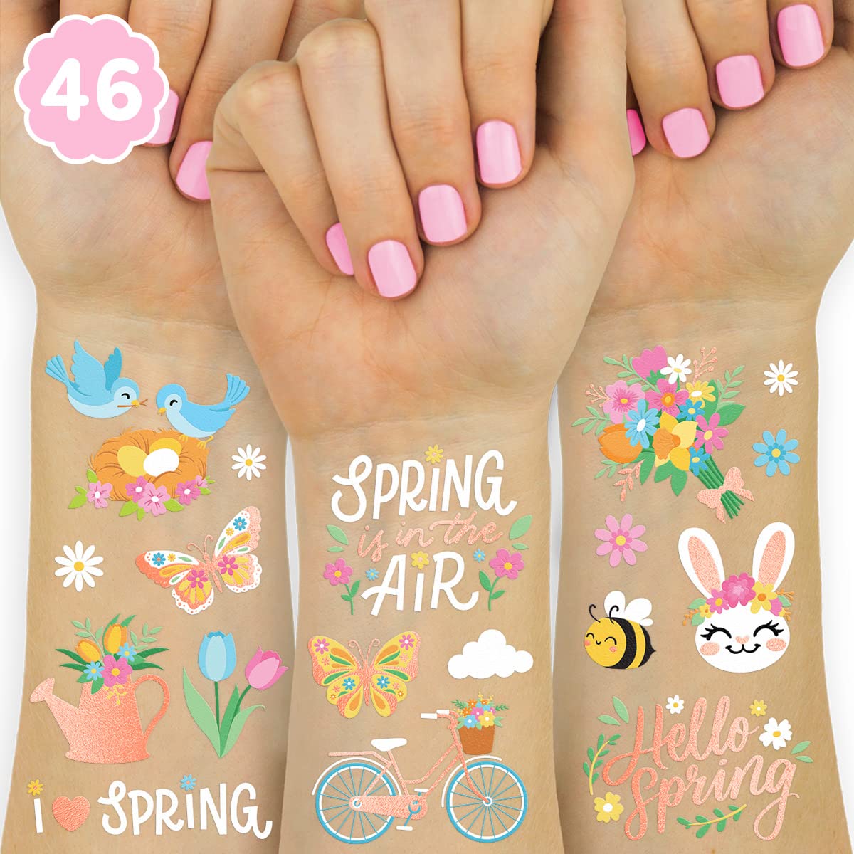 xo, Fetti Spring Easter Tattoos - 46 Glitter Styles | Hello Spring Birthday Party Supplies, Colorful Baby Shower, Butterfly, Flowers Arts and Crafts