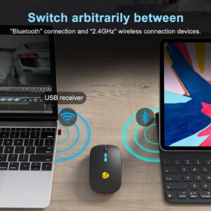 CC Store LED Wireless Bluetooth Mouse &2.4GHz Instant Connection,Rechargeable Ultra Silent Slim,3 Adjustable DPI 2 Connection Modes with USB-C to USB Adapter for Laptop/MacBook/PC/Tablet/iPad (Black)