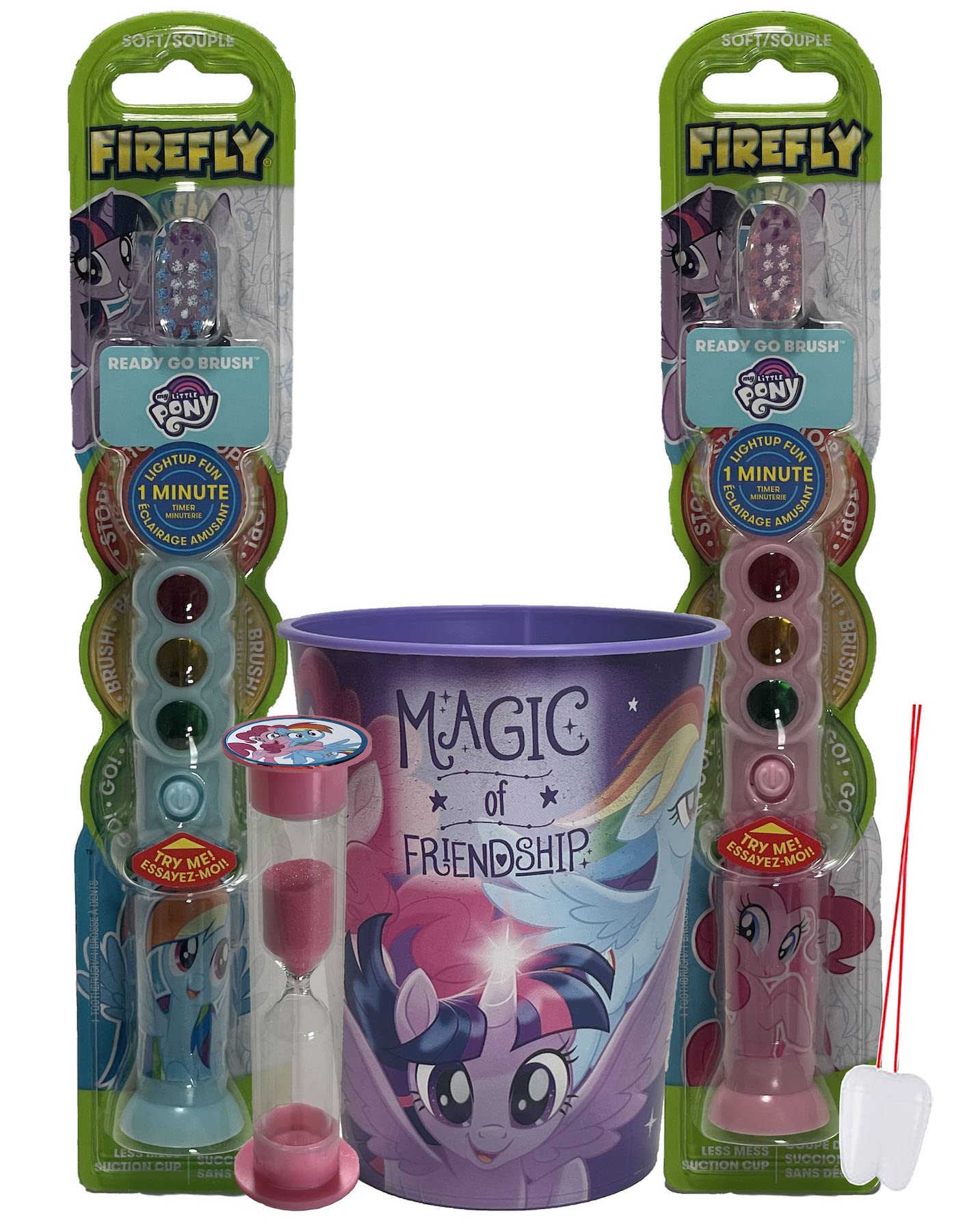 LE Products My Little Pony 4 Piece Oral Hygiene Bundle with Flashing Light Timer Toothbrushes