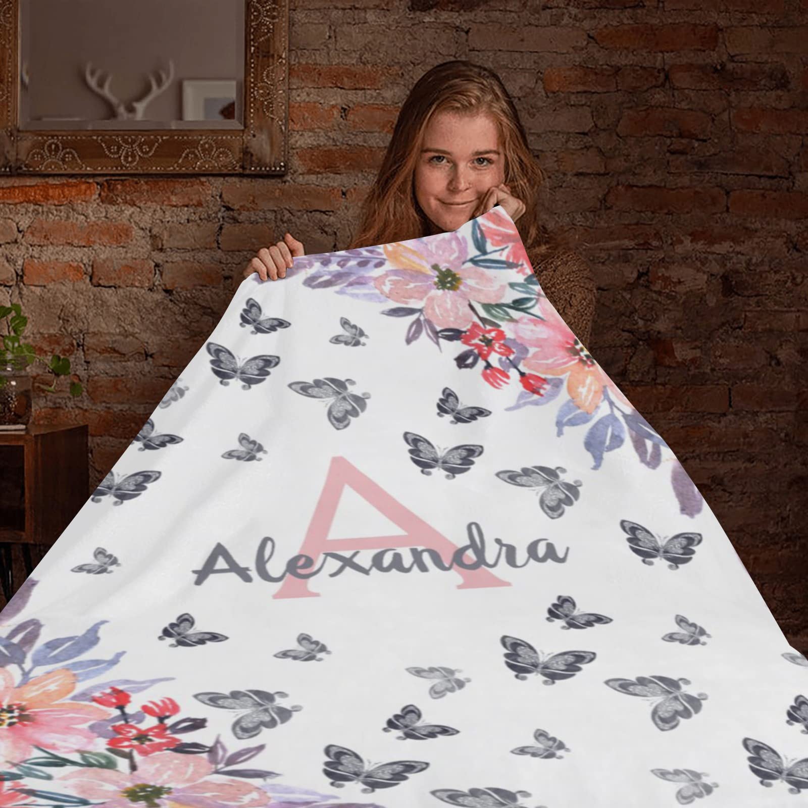 Seamaid Personalized Butterfly Blanket with Name for Baby Girl Custom Baby Blankets Customized Baby Name Blanket for Baby Girl Personalized Gifts with Name for Newborn Girls Teens Adults 30x40inch