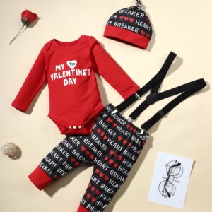 WIQI My First Valentine's Day Outfit Infant Baby Boy Spring Clothes Long Sleeve Romper and Love Heart Pants For 9-12 Months Baby Boys