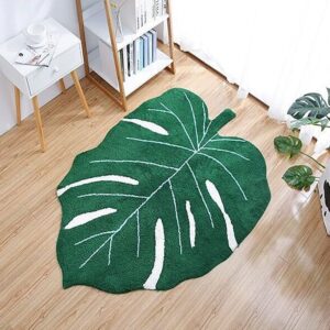 Poowe Monstera Non Slip Bath Mat or Kitchen Tufted Rug | Plant Leaf Shaped Kids Pets Floor Mat Carpet 17.7"×29.5"