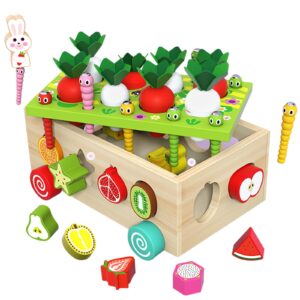 uncle nick montessori toys for toddlers educational toys for 1 2 3 year old girls birthday gifts, wooden shape sorter toy carrot harvest game, fine motor skill early learning toys for babies