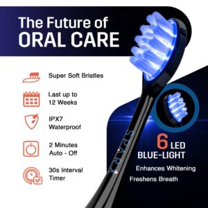 SPARX Electric Toothbrush for Teeth Whitening, Gum Care, & Polishing, Light Therapy Technology for Whiter Teeth & Healthy Gums, Rechargeable, Black