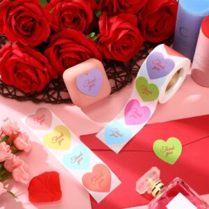 500 Pcs Valentine's Day Heart Shaped Thank You Envelope Seal Stickers Colorful Candy Thank You Label Stickers Roll Self Adhesive Valentine Label Stickers for Greeting Cards Wedding Anniversary Party