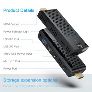 OUVISLITE [Lightweight] Fanless Mini PC Stick - Equip with Atom X5-Z8350 (8GB DDR3L, 128GB eMMC) with Win 10 Pro, Small Form Portable Computer Stick Supports 128GB TF Card, Bluetooth 4.2 and Wi-Fi