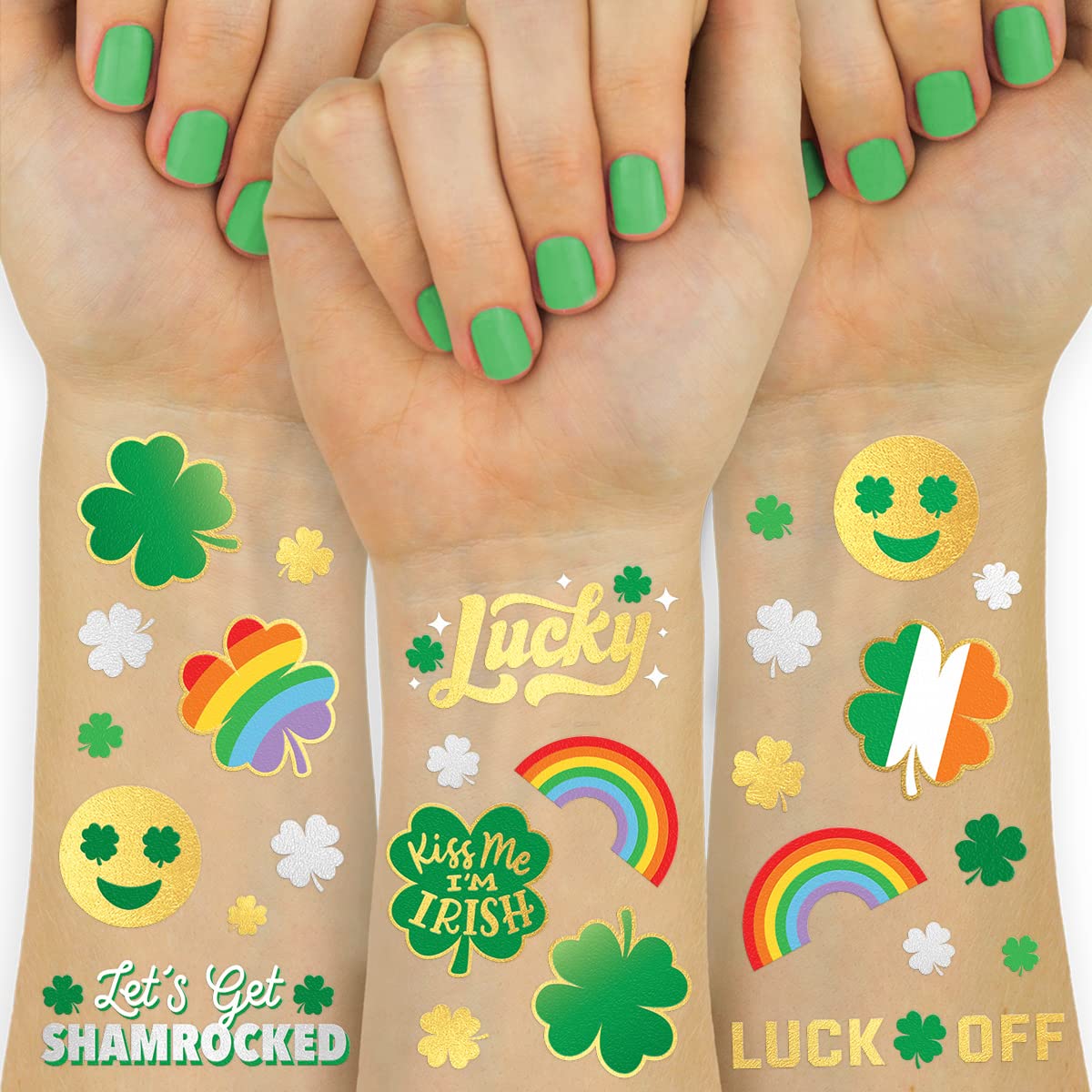 xo, Fetti St Patricks Day Temporary Tattoos - 54 Glitter Styles | Shamrock Supplies, Kiss Me I'm Irish Party, St Patty's Day, Leprechauns Arts and Crafts