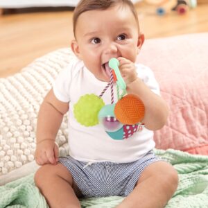 B. toys- B. baby- Sensory Baby Rattle – Baby Toy – 4 Balls & Clip – Colors, Textures & Sounds – Sounds So Squeezy- 3 Months +