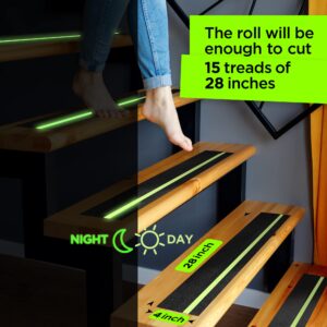 Grip Tape Glow in Dark Stripe - Heavy Duty Anti Slip Tape for Stairs Outdoor/Indoor Waterproof 4 Inch x 35 Feet Non Skid Roll Stair Steps Traction Tread Staircases Grips Adhesive Nonslip Slip Strips