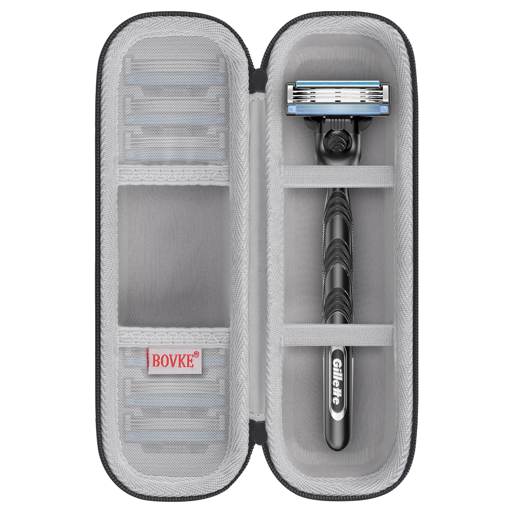 BOVKE Travel Case Compatible with Gillette Mach3 / Mach3 Sensitive / Mach3 Shield / Fusion5/ Fusion5 ProGlide Power and More Razors for Men, Black