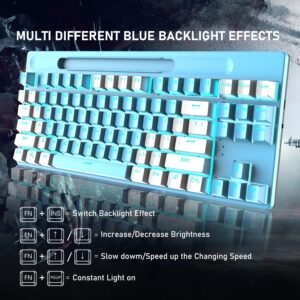 Bluetooth Mechanical Gaming Keyboard with Multi Backlit 87Key Anti-Ghosting Ergonomic Wired/Wireless 2.4Ghz USB Receiver Rechargeable 3300mAh Battery for PC Mac Gamer Typists (Blue White/Blue Switch)