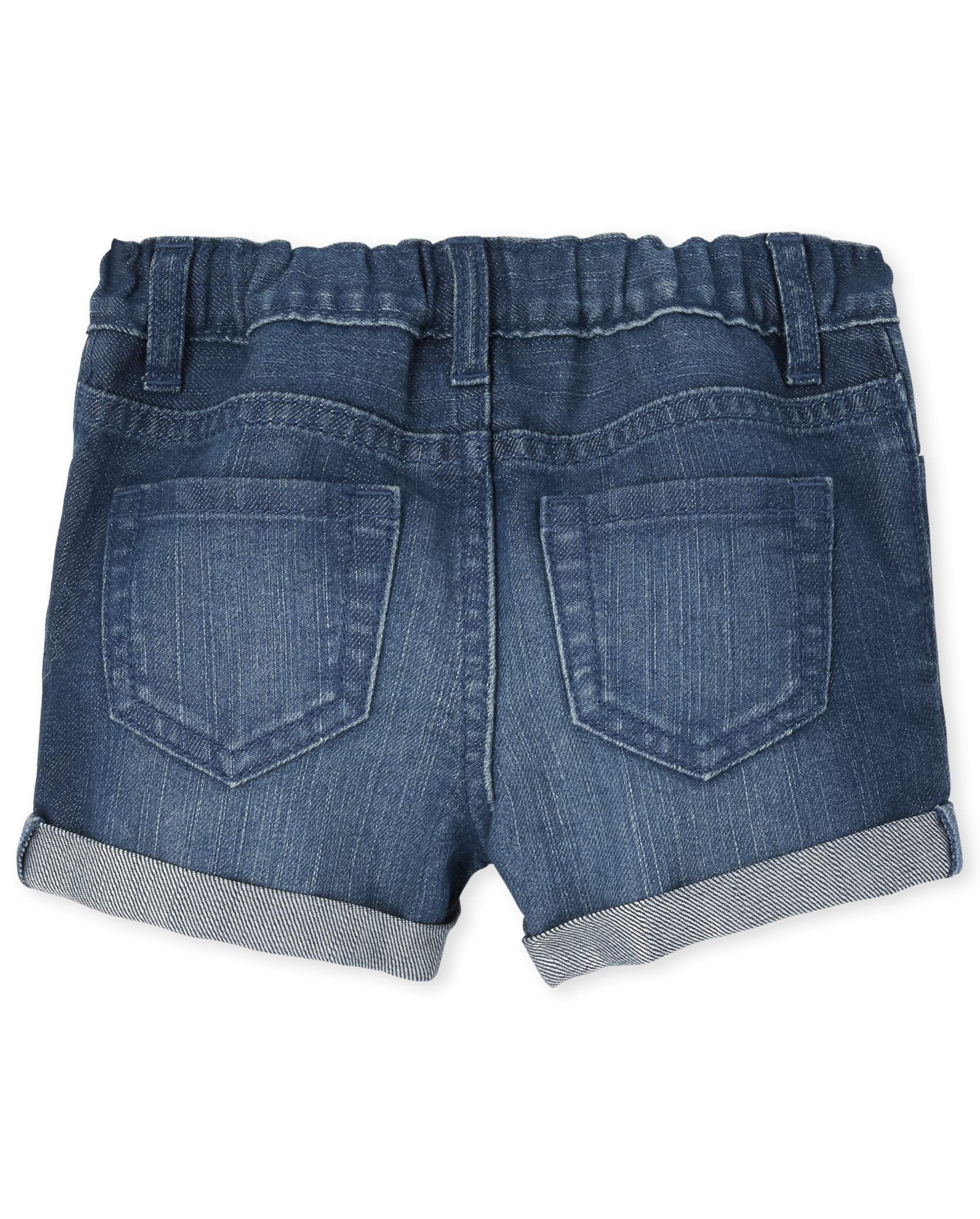 The Children's Place Baby Toddler Girls Denim Shortie Shorts, Leighton Wash, 12-18 Months