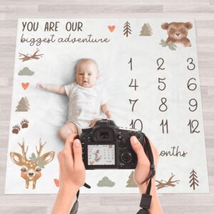 ZICOTO Modern Baby Milestone Blanket - Beautiful Woodland Friends Design for Personalized Monthly Baby Pictures - Cherish Your Adorable Babys Boy Or Girl Milestones Forever