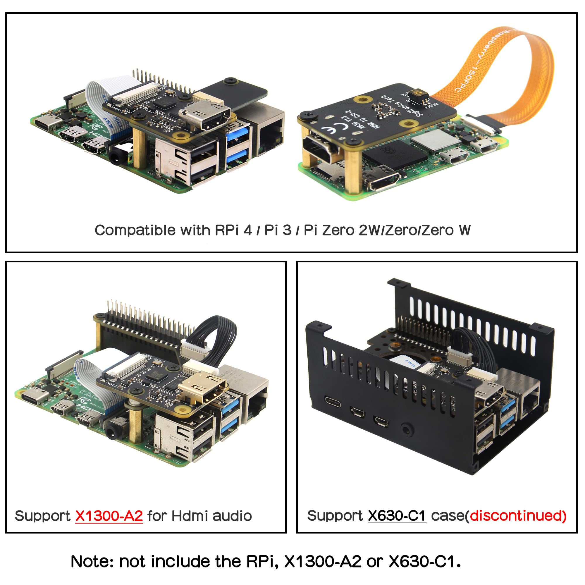 Geekworm X630 V1.5 Hdmi to CSI-2 Module+X630-C1 Metal Case for Raspberry Pi 4, Hdmi Input Bridge TC358743 Supports up to 1080p/25Fps